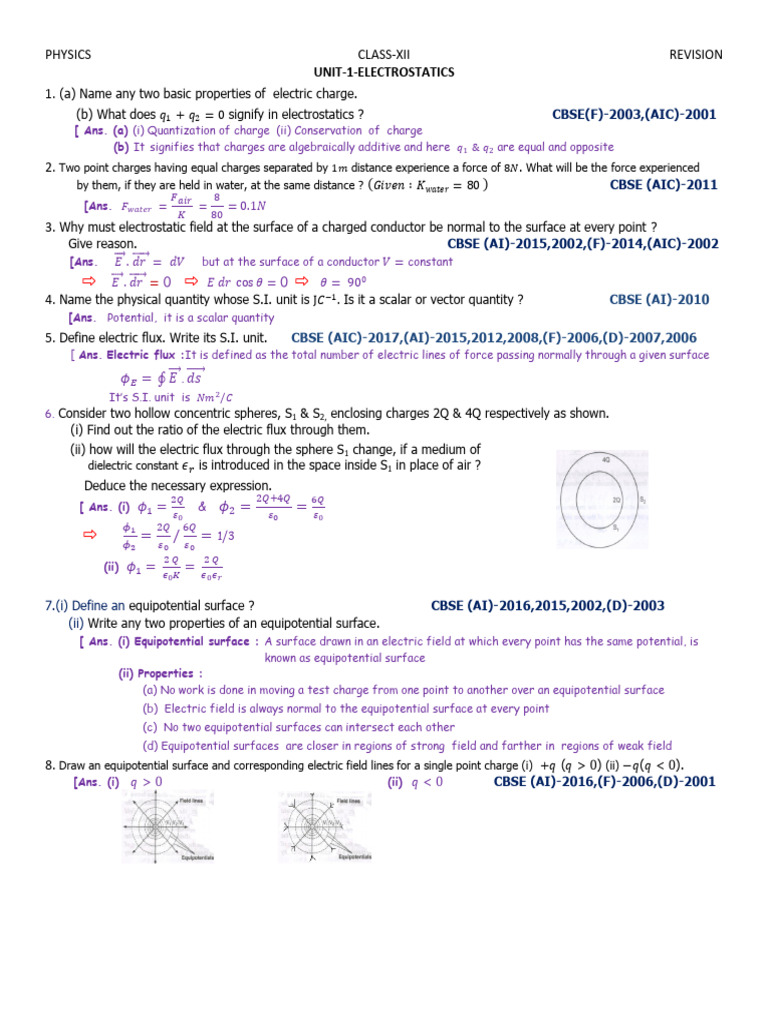XII Physics - Question Bank | PDF | Electrostatics | Flux