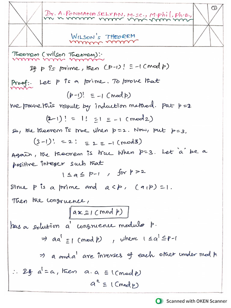 Wilson's Theorem | PDF