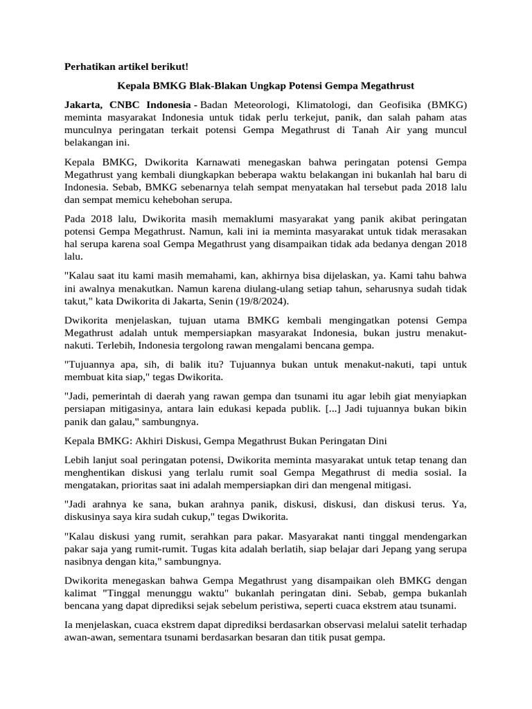 BMKG: Kesiapsiagaan Gempa Megathrust | PDF
