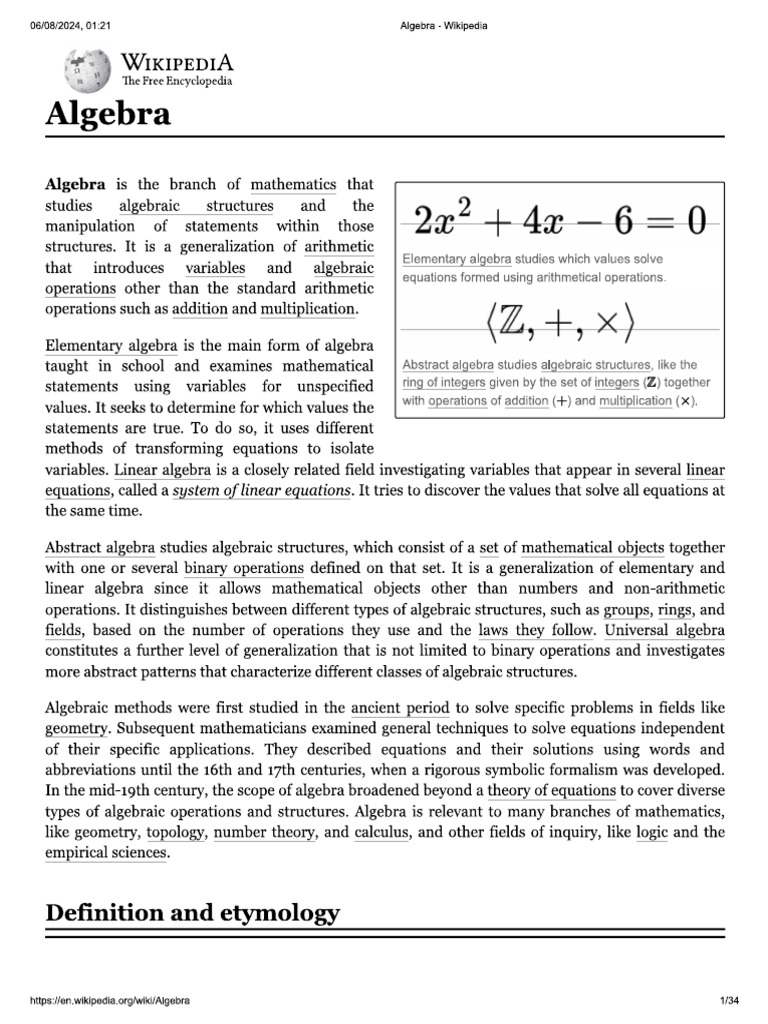 Algebra | PDF