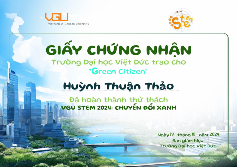 VGU Stem 2024 Certificate | PDF