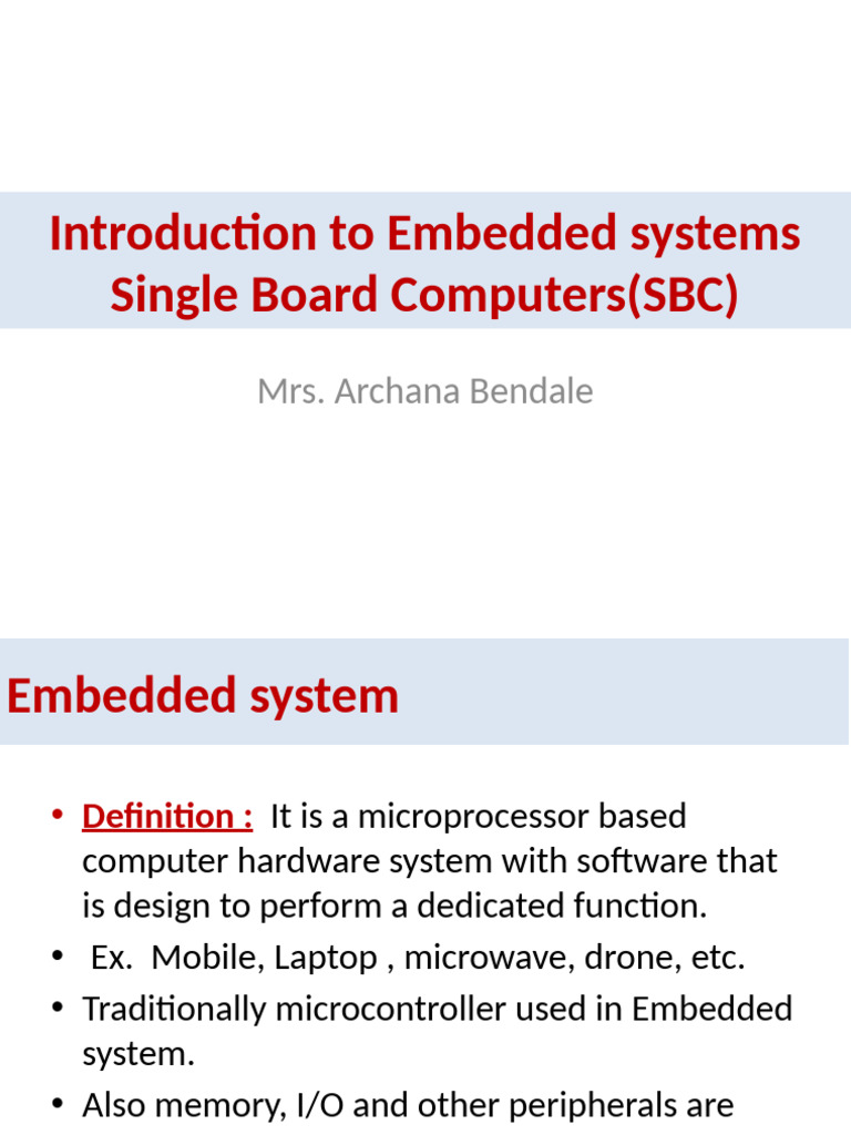 Introduction To Embedded Systems Single Board Computers (SBC) | PDF | Embedded System | Computer ...