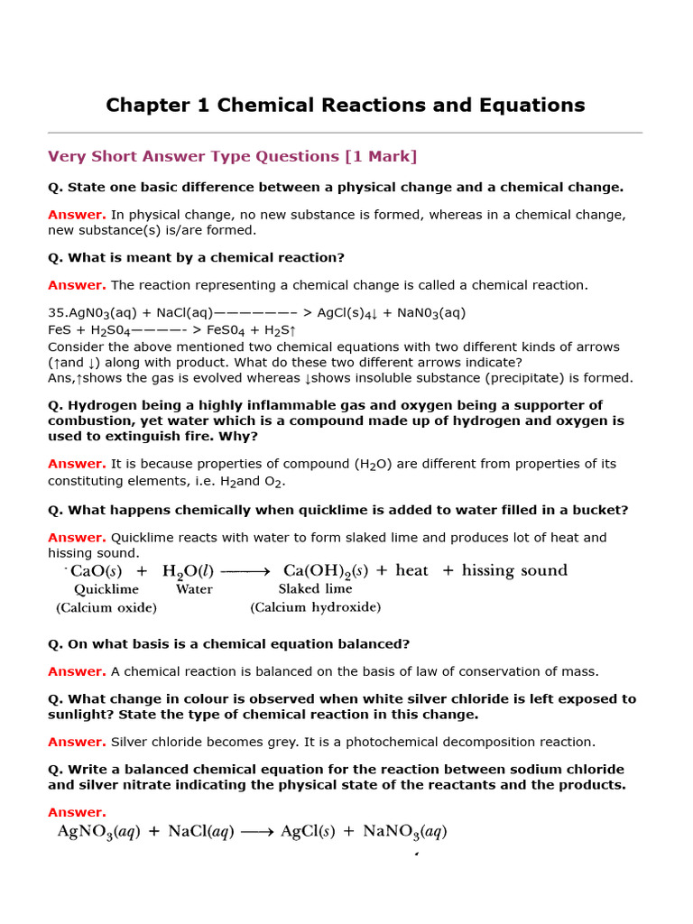 Value Based Question Chemical Reaction | PDF | Chemical Reactions | Redox