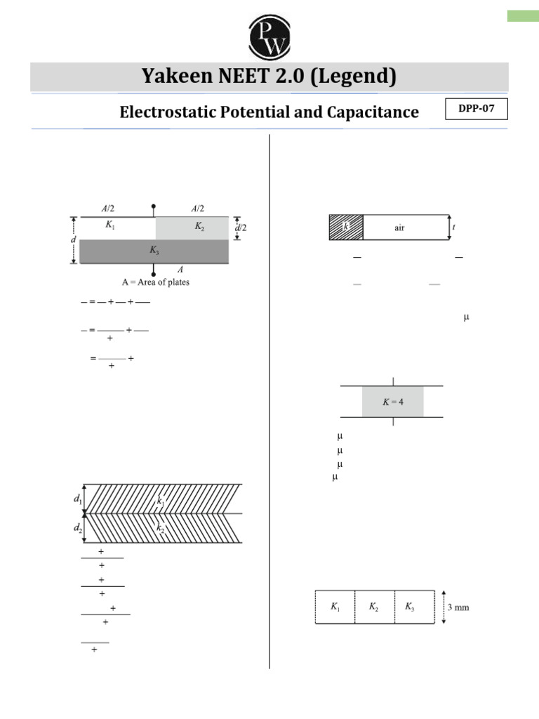 003 Electrostatic Potential and Capacitance DPP 07of Lec 11 | PDF | Capacitance | Capacitor