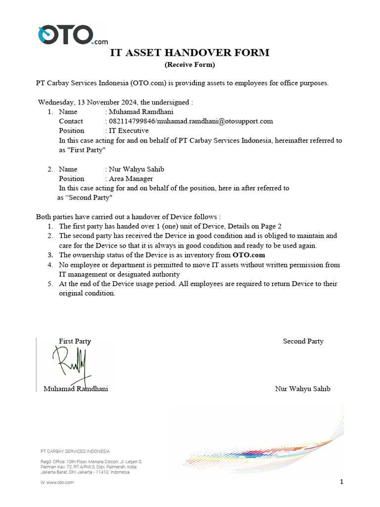 IT Asset Handover Form Template | PDF | Smartphone | Personal Digital ...