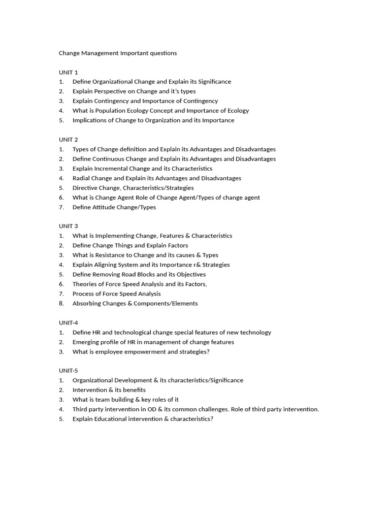 Key Questions in Change Management | PDF