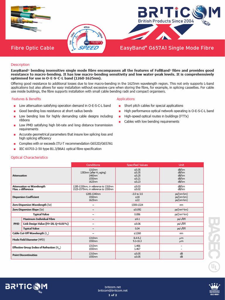 Briticom Fibre Optic Cable G657a1 | PDF | Fiber Optic Communication ...
