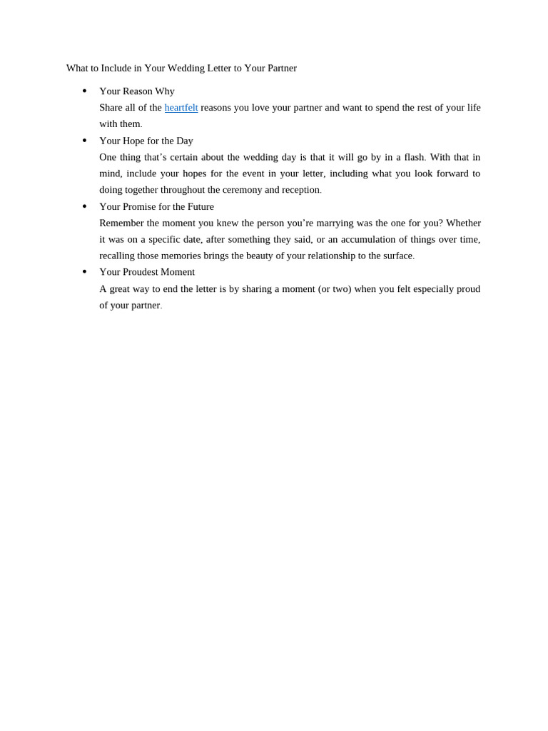 What To Include in Your Wedding Letter To Your Partner | PDF | Career ...