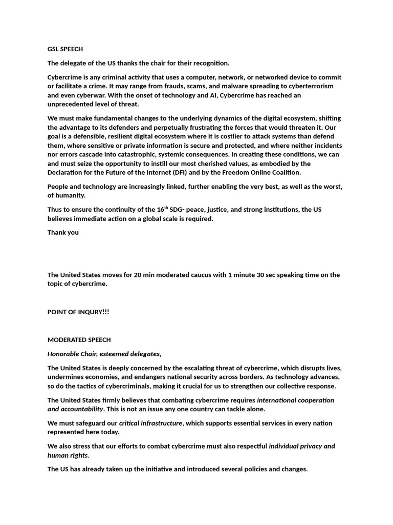 GSL SPEECH (Unsc) | PDF | Cybercrime | Computer Security