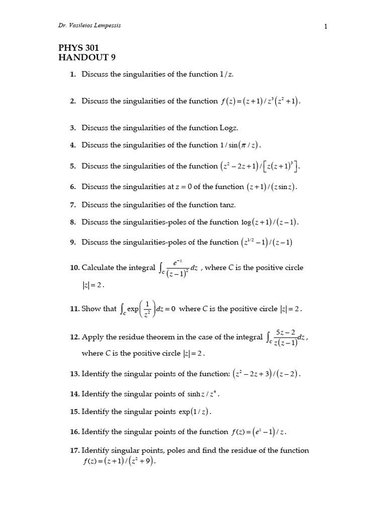 PHYS 301 HAND 9 | PDF | Complex Analysis | Mathematical Analysis