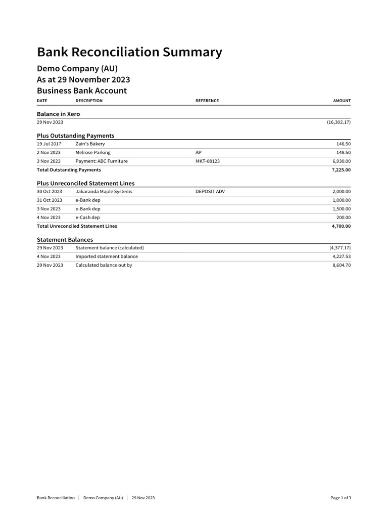 Demo Company AU - Bank Reconciliation | PDF | Banking | Financial Services