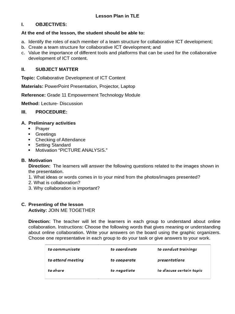 Lesson Plan in Online Collaboration | PDF | Educational Technology | Lesson Plan