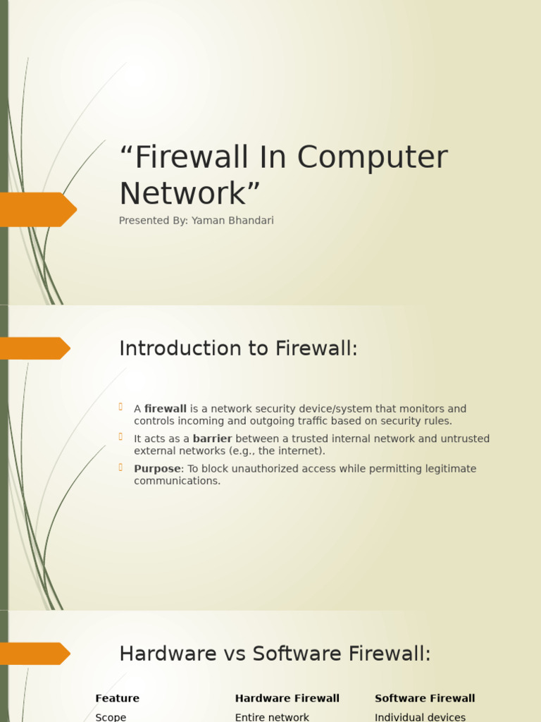 Presentation of - Firewall | PDF | Firewall (Computing) | Computer Network