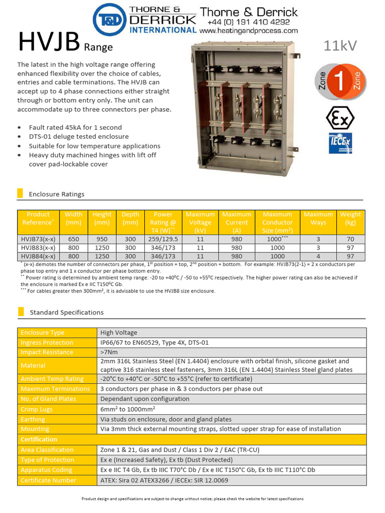 High Voltage Junction Box 11kV Zone 1 Zone 2 Hazardous Area ATEX Abtech HVJB | PDF | Physical ...