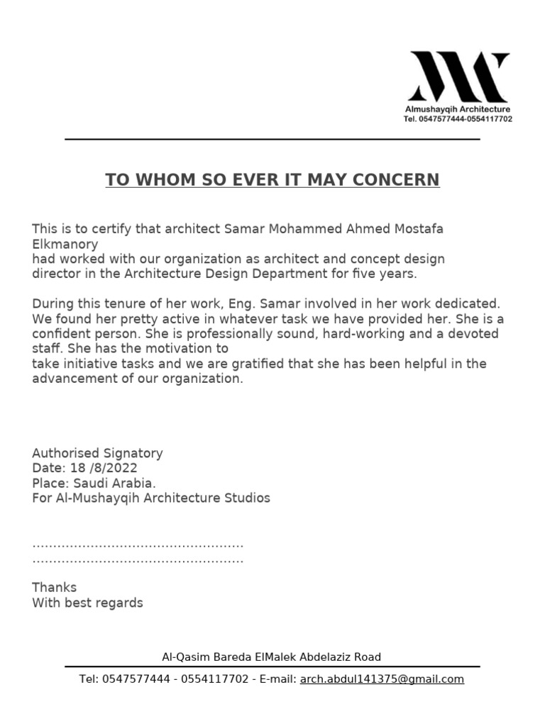 Architect Recommendation Letter | PDF