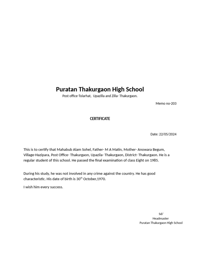 Puratan Thakurgaon High School | PDF