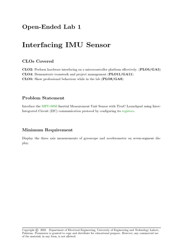 OEL-1 Interfacing IMU Sensor | PDF