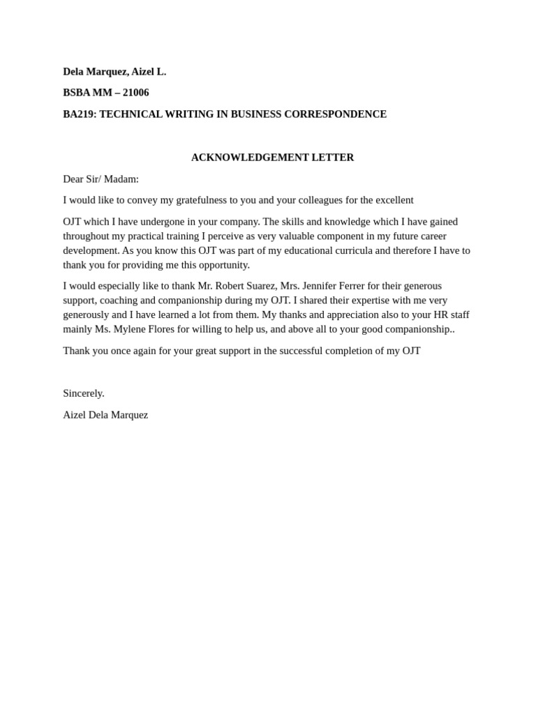 Acknowledgement Letter | PDF