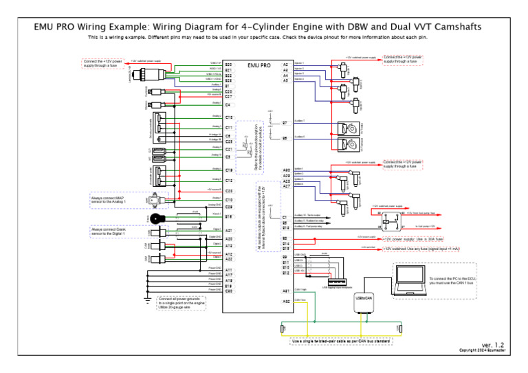 EMU PRO Wiring Diagram for 4-Cylinders | PDF | Throttle | Electrical ...