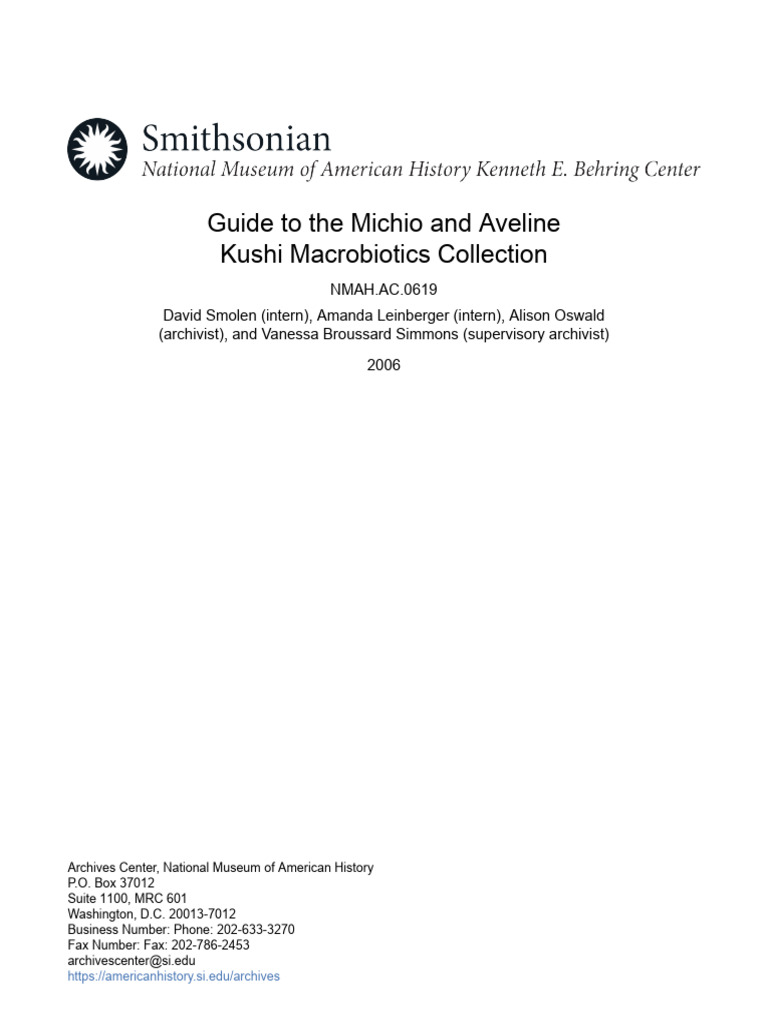 Guide To The Michio and Aveline Kushi Macrobiotics Collection | PDF