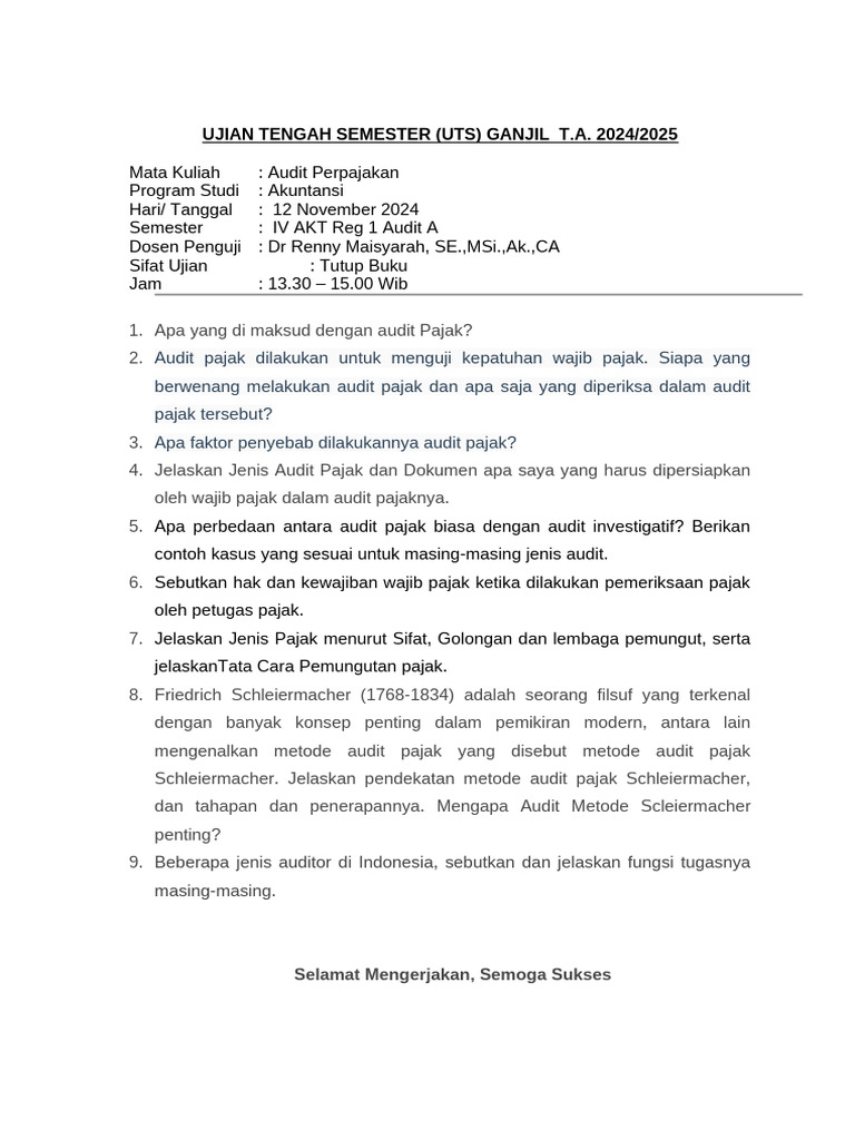 Soal Uts Audit Perpajakan | PDF