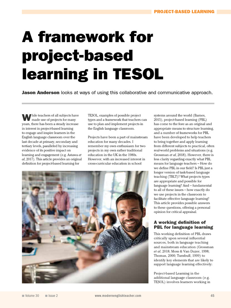 Anderson 2021 A Framework For Project-Based Learning in TESOL | PDF ...