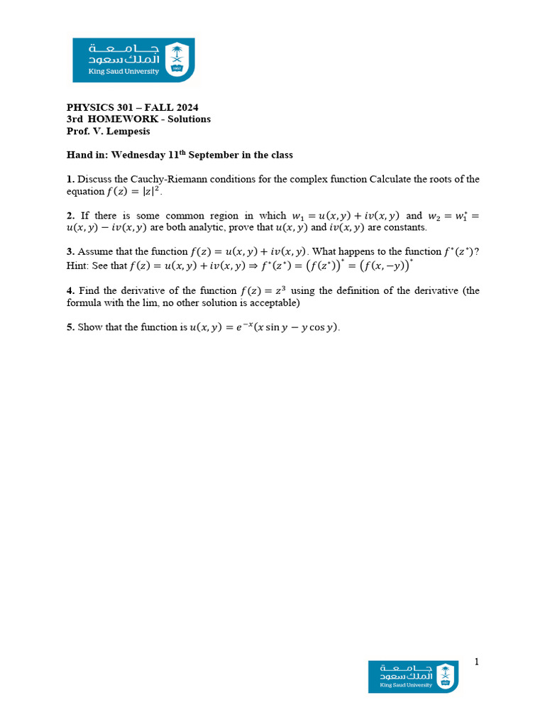 HMW 3 Phys 301 Fall 2024 | PDF | Teaching Methods & Materials