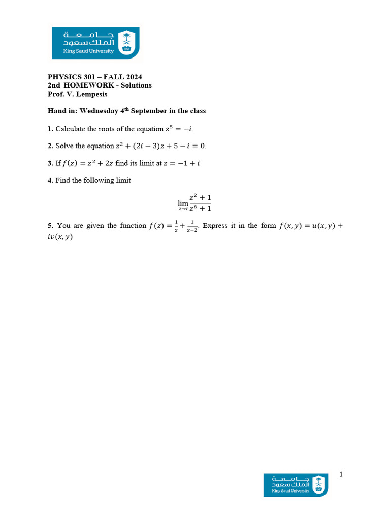 HMW 2 Phys 301 Fall 2025 | PDF