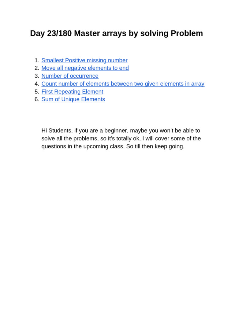 Day 23 - 180 Master Arrays by Solving Problem | PDF | Teaching Methods & Materials