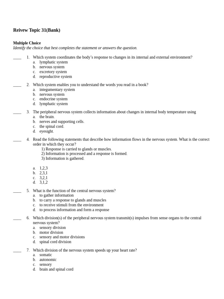Review Topic 31 (Bank) | PDF | Neuron | Nervous System