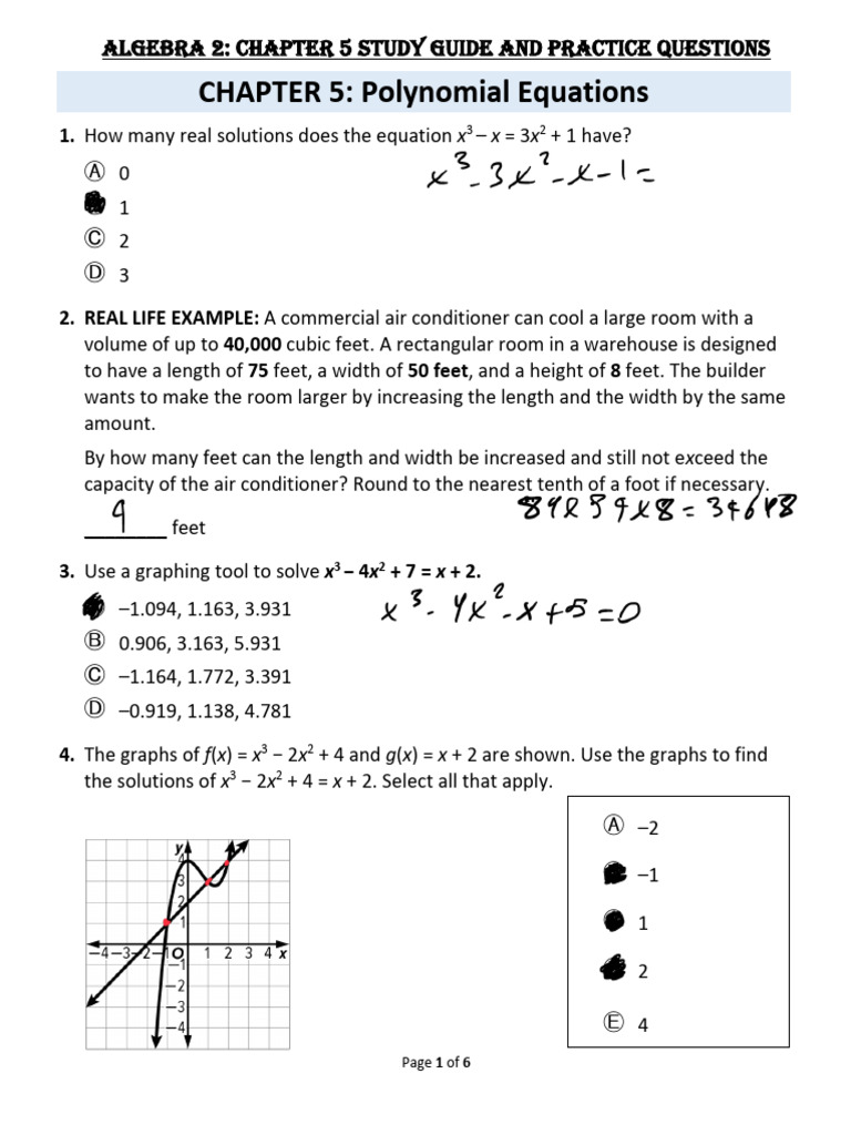 Chapter 5 Practice Study Guide Questions | PDF | Polynomial | Algebra
