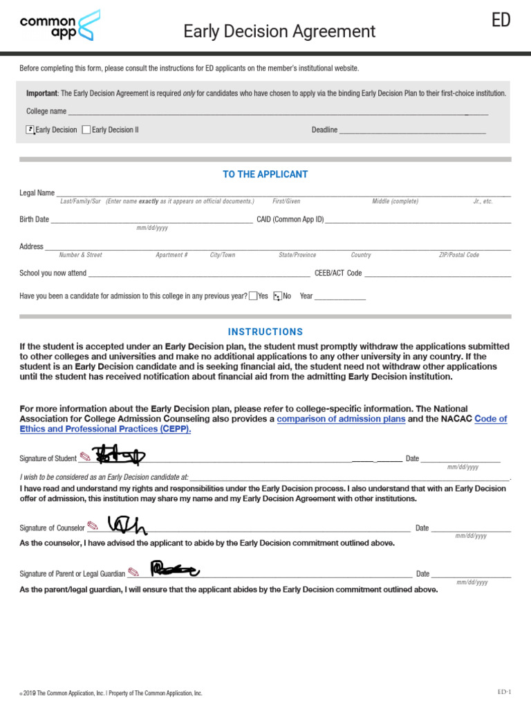Common Application Early Decision Agreement Grinnell College | PDF ...