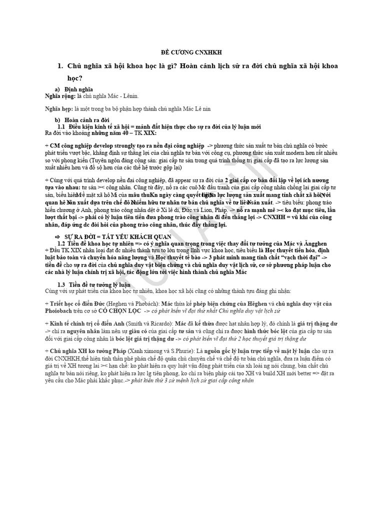 De Cuong On Tap Cuoi Ky Mon Chu Nghia Xa Hoi Khoa Hoc Dai Hoc Bach Kho 80043 | PDF