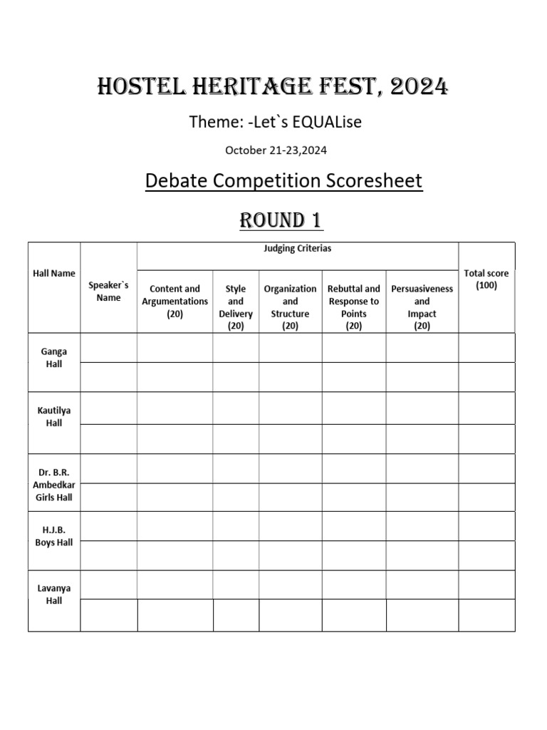 Debate Scoresheet 123 | PDF