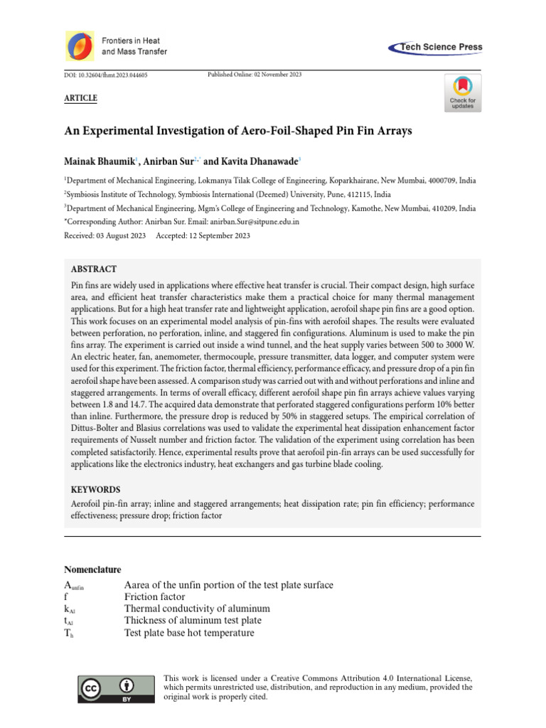 Pin Fin Array Experimental Analysis | PDF | Heat Transfer | Thermal ...