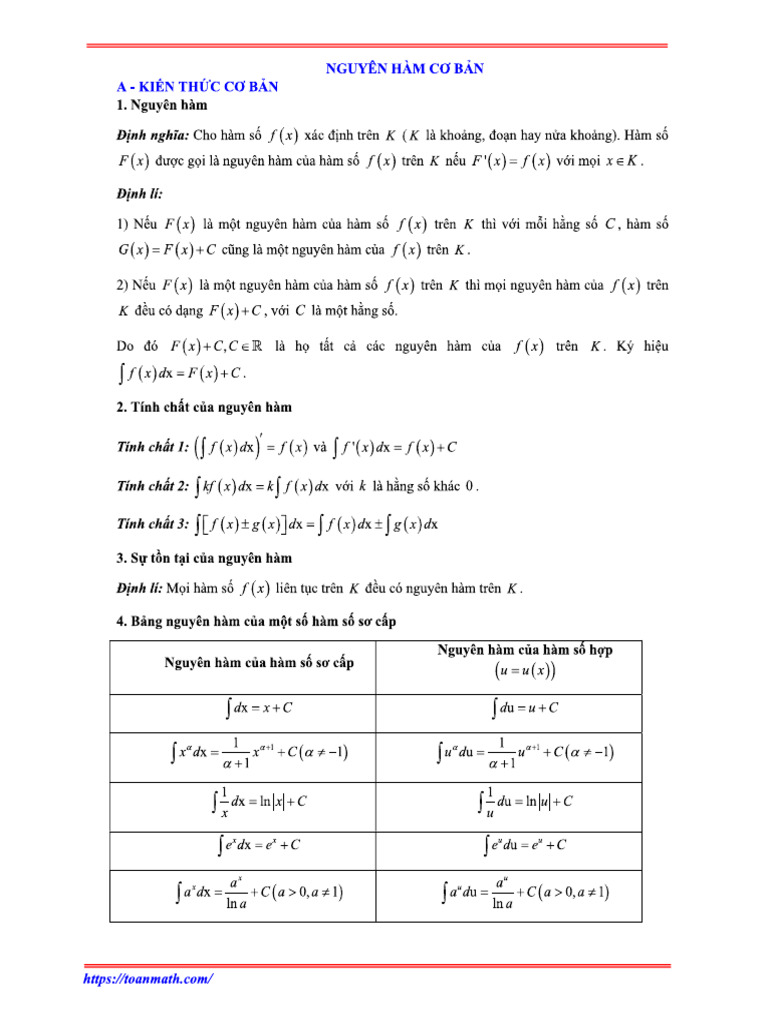 Nguyên Hàm Cơ Bản | PDF