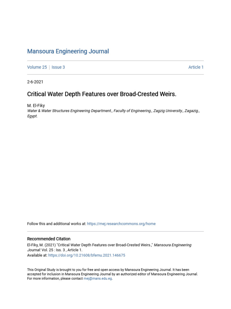 Critical Water Depth in Weirs Study | PDF | Science & Mathematics