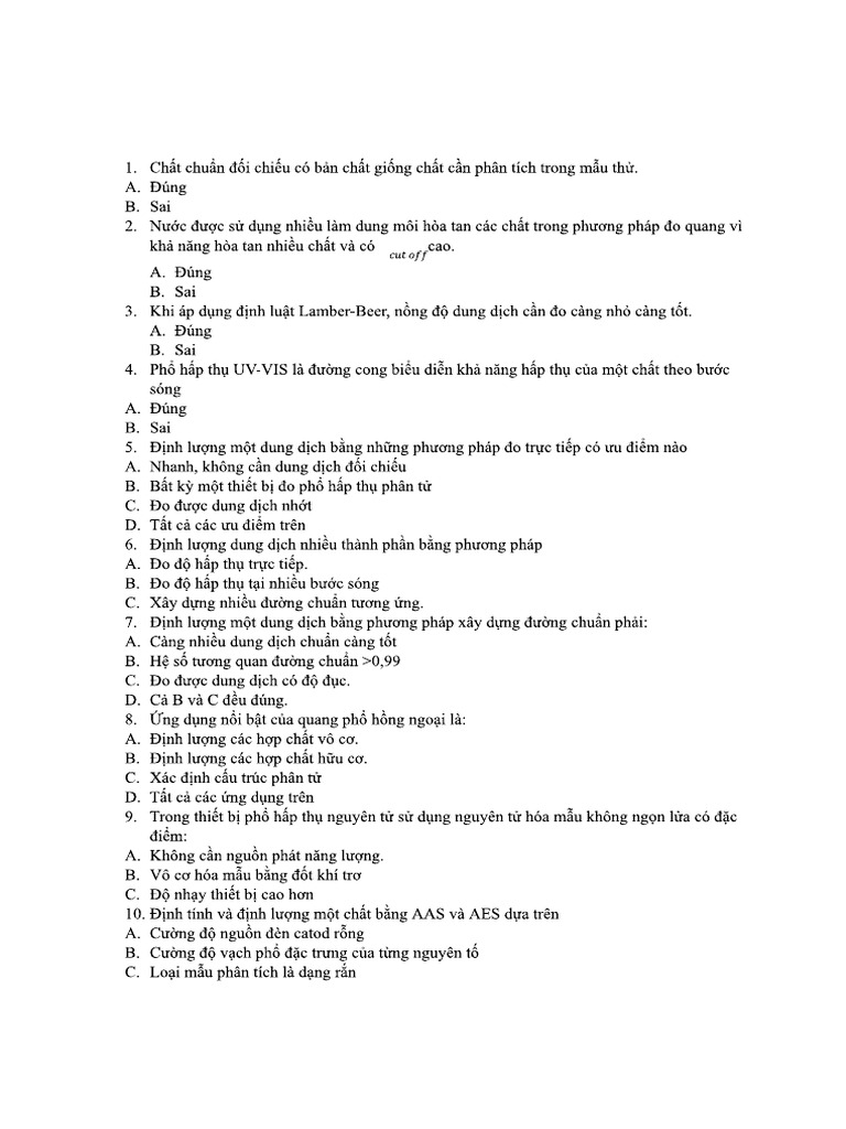 Trắc Nghiệm Quang Phổ K76 | PDF