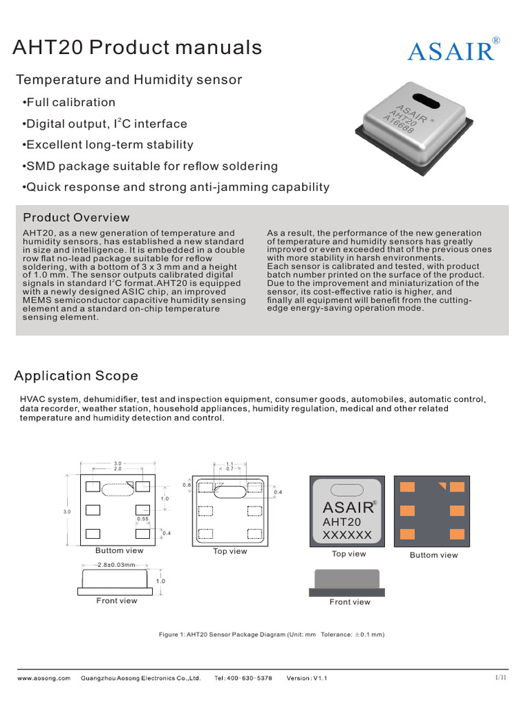 AHT20 Datasheet 2020 4 16 | PDF | Printed Circuit Board | Humidity