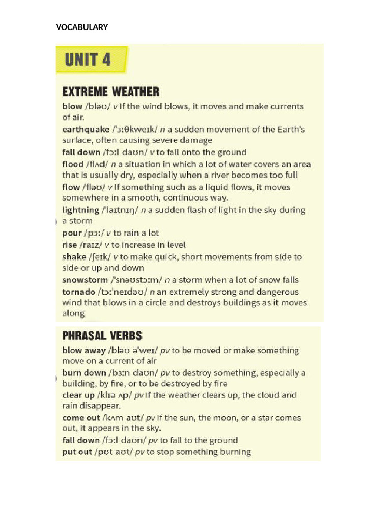 ANGLAIS Prepare - 5 - Vocabulary - Unit - 4 | PDF