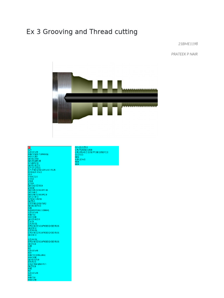 Ex 3 Grooving and Thread Cutting | PDF
