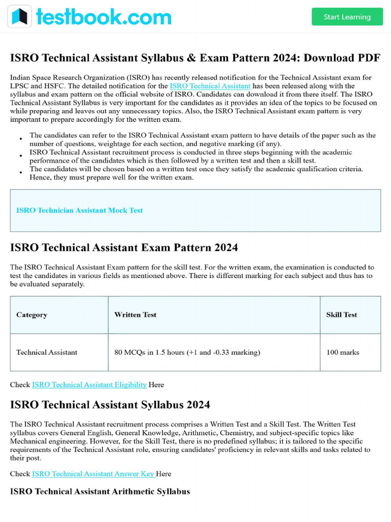ISRO Technical Assistant Syllabus & Exam Pattern 2024 - Download PDF | PDF