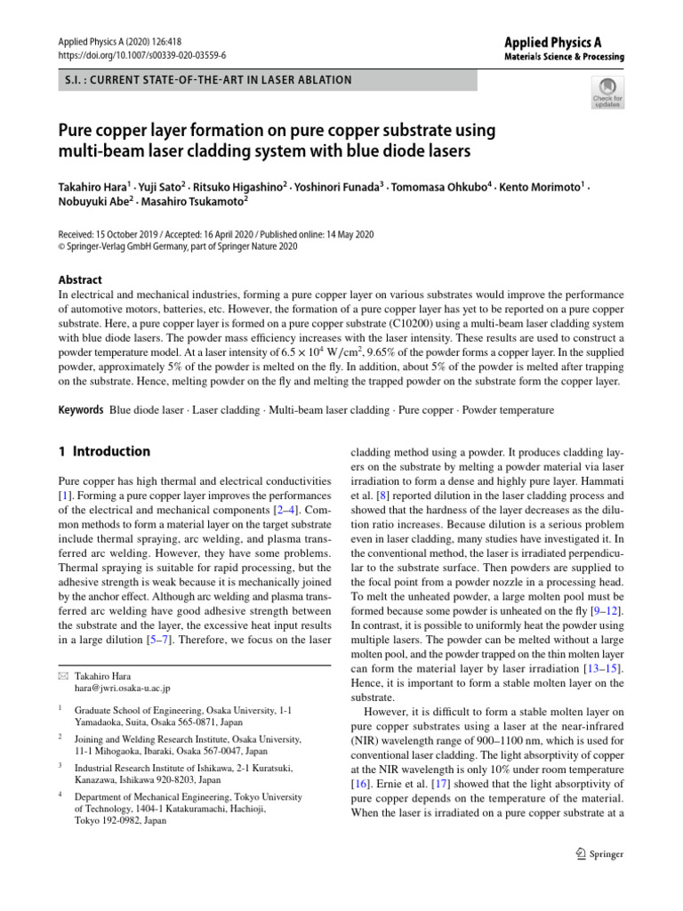 Pure Copper Layer Formation On Pure Copper Substrate Using Multi-Beam ...