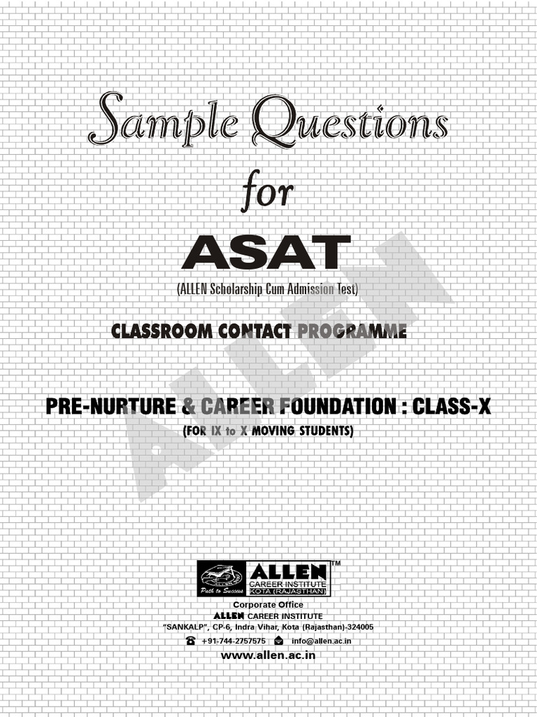 HTTPSWWW - Allen.ac - Inasat Sample PapersSample Paper ASAT X PDF | PDF ...