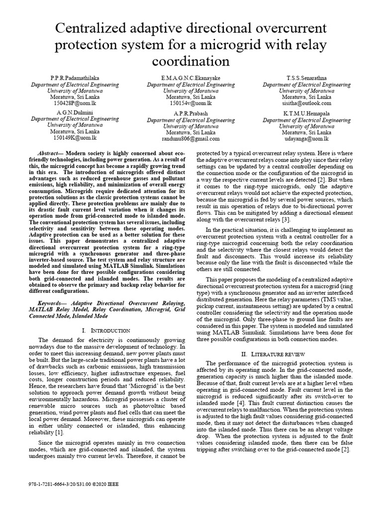 Centralized Adaptive Directional Overcurrent Protection System For A Microgrid With Relay ...