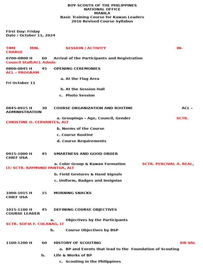 Syllabus - BTC Kab Scouts - Boy Scouts of The Philippines - Bses - October2024 | PDF | Scouting ...
