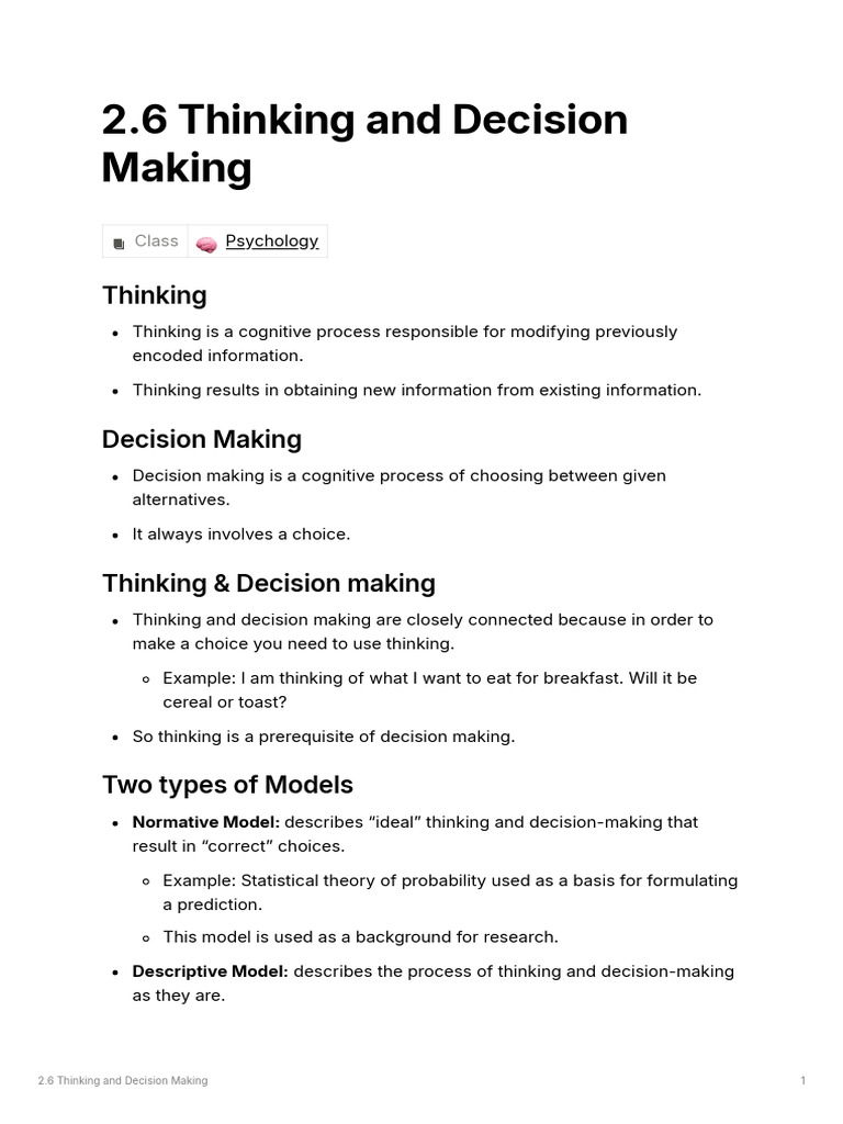 2.6 Thinking and Decision Making | PDF | Decision Theory | Decision Making