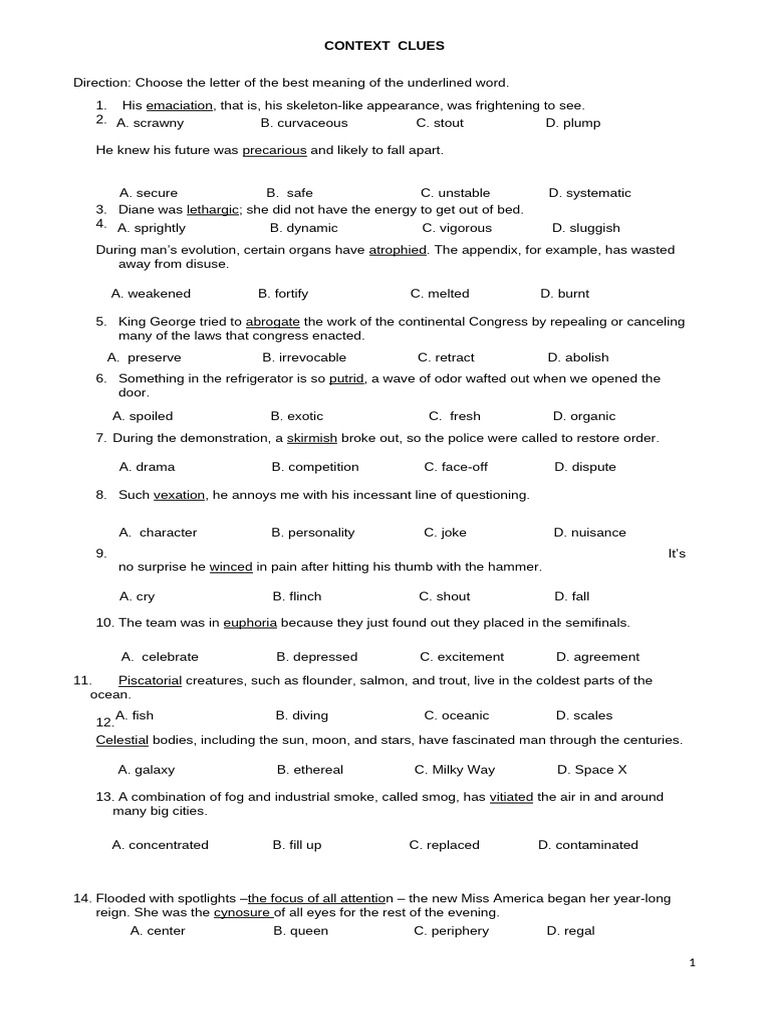 Context Clue and Idioms Emaciation | PDF