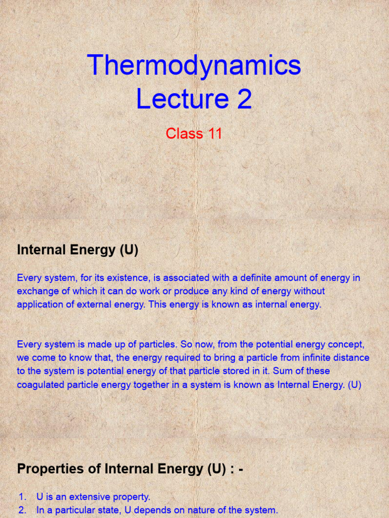 Understanding Internal Energy and Thermodynamics | PDF | Enthalpy | Heat
