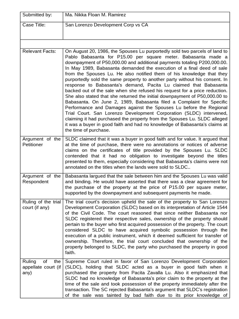 San Lorenzo Development Corp Vs CA | PDF | Property | Ownership